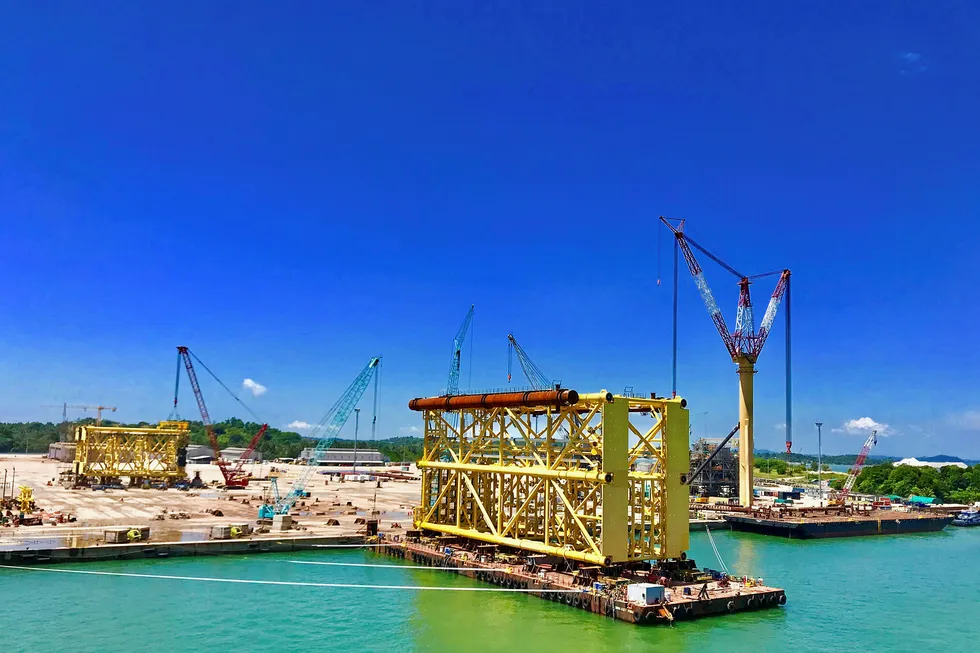 The first major offshore structure for the Train 3 expansion project at ...