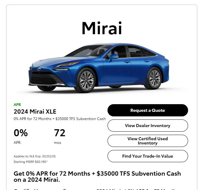 Toyota reduces price of new hydrogen car in California to just over 15 000 with 15 000 of free fuel Hydrogen Insight
