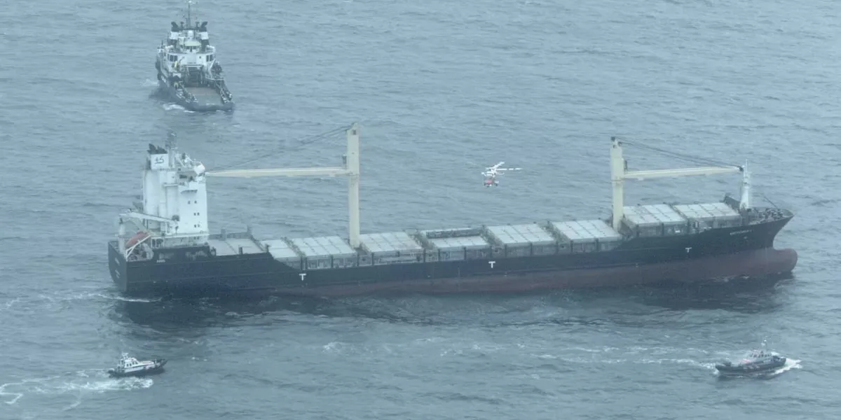 Explosion and fire rip through container ship in North Sea